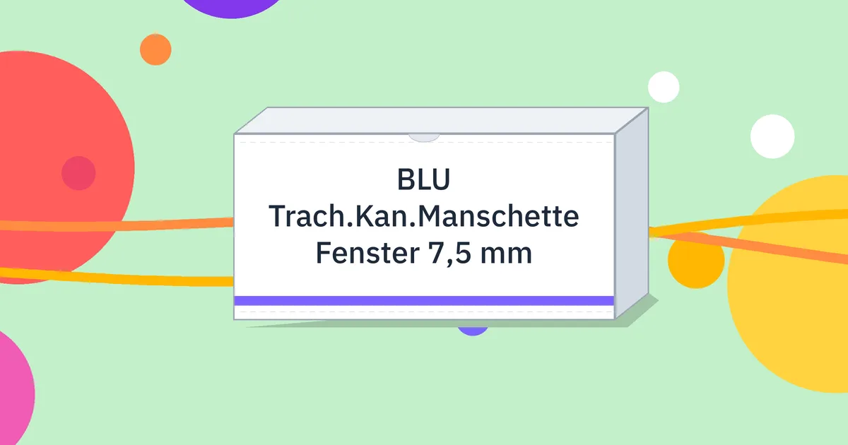 Symbolbild: Packung mit der Aufschrift BLU Trach.Kan.Manschette Fenster 7,5 mm (PZN 02150258) – Verfügbarkeit und Bezug in Apotheken in Frankfurt am Main