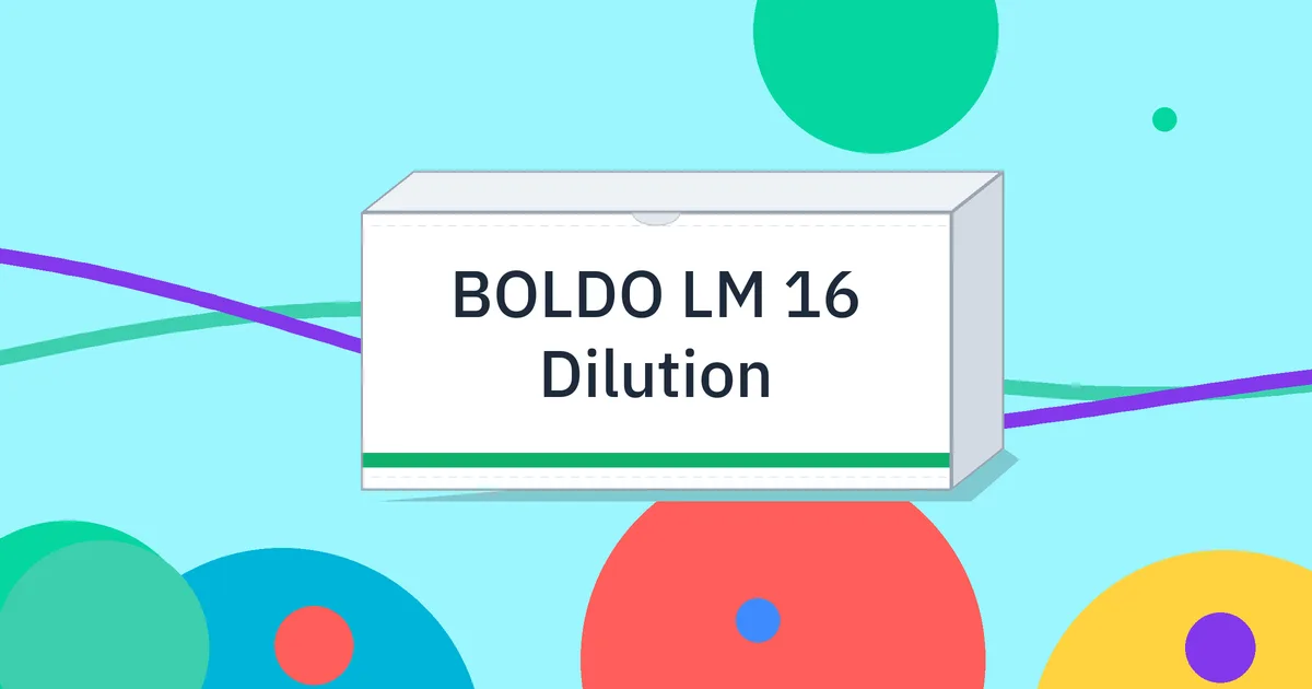 Symbolbild: Packung mit der Aufschrift BOLDO LM 16 Dilution (PZN 13390468) – Verfügbarkeit und Bezug in Apotheken in Frankfurt am Main