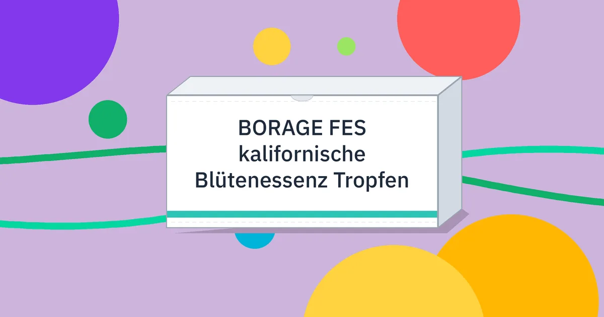 Symbolbild: Packung mit der Aufschrift BORAGE FES kalifornische Blütenessenz Tropfen (PZN 09172004) – Verfügbarkeit und Bezug in Apotheken in Frankfurt am Main