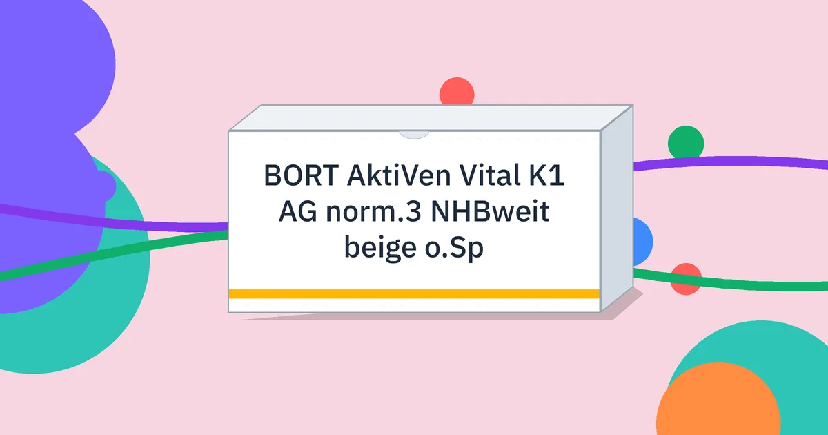 Symbolbild: Packung mit der Aufschrift BORT AktiVen Vital K1 AG norm.3 NHBweit beige o.Sp (PZN 13730906) – Verfügbarkeit und Bezug in Apotheken in Frankfurt am Main