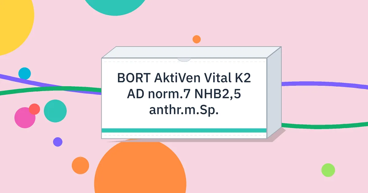 Symbolbild: Packung mit der Aufschrift BORT AktiVen Vital K2 AD norm.7 NHB2,5 anthr.m.Sp. (PZN 17499802) – Verfügbarkeit und Bezug in Apotheken in Frankfurt am Main