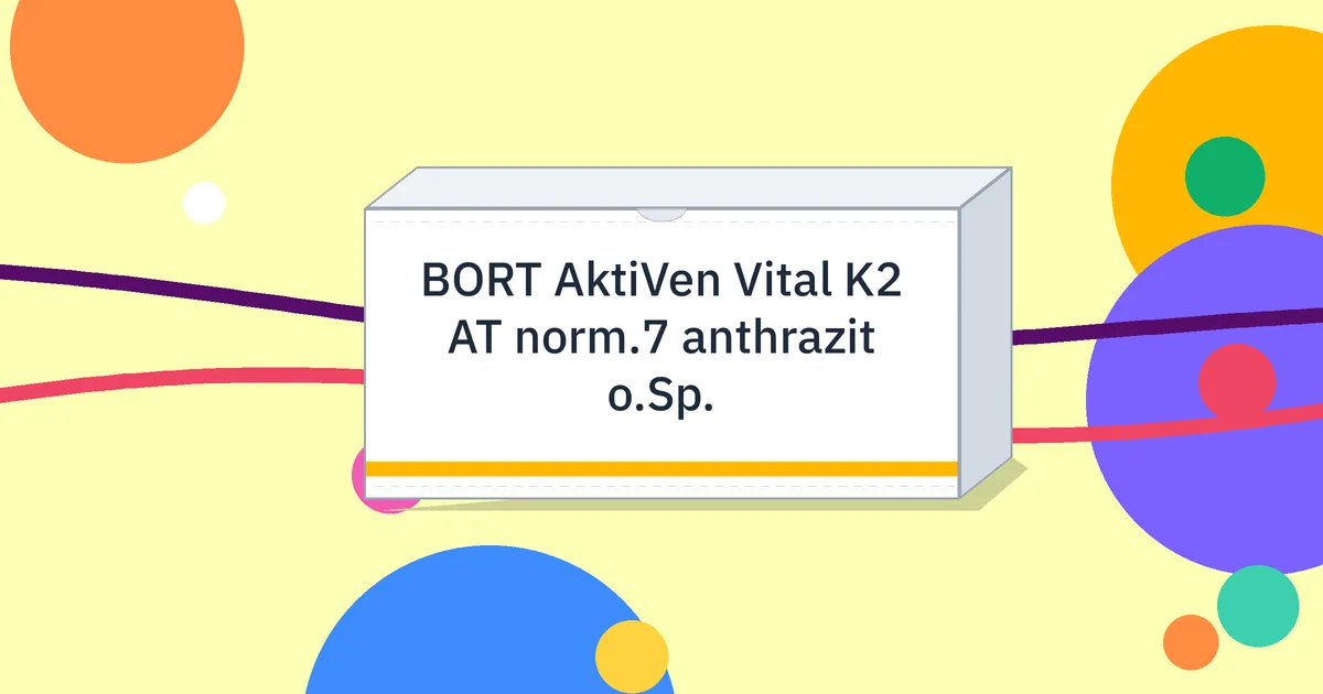 Symbolbild: Packung mit der Aufschrift BORT AktiVen Vital K2 AT norm.7 anthrazit o.Sp. (PZN 13743122) – Verfügbarkeit und Bezug in Apotheken in Frankfurt am Main