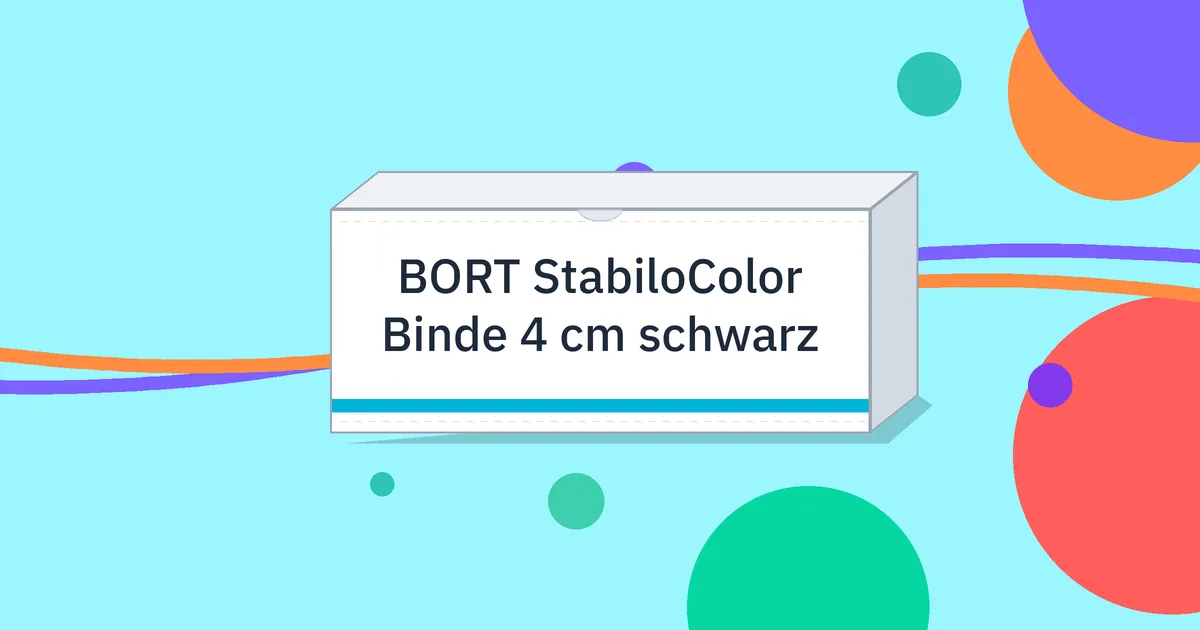 Symbolbild: Packung mit der Aufschrift BORT StabiloColor Binde 4 cm schwarz (PZN 07672323) – Verfügbarkeit und Bezug in Apotheken in Frankfurt am Main