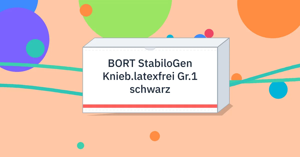 Symbolbild: Packung mit der Aufschrift BORT StabiloGen Knieb.latexfrei Gr.1 schwarz (PZN 16846176) – Verfügbarkeit und Bezug in Apotheken in Frankfurt am Main