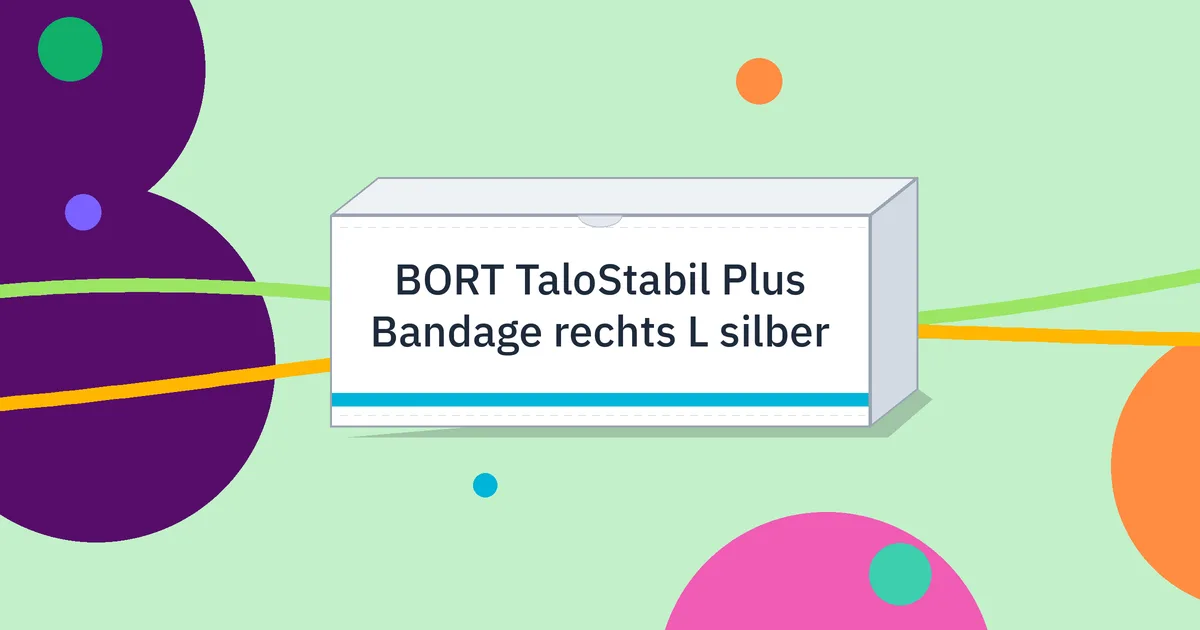 Symbolbild: Packung mit der Aufschrift BORT TaloStabil Plus Bandage rechts L silber (PZN 07672079) – Verfügbarkeit und Bezug in Apotheken in Frankfurt am Main