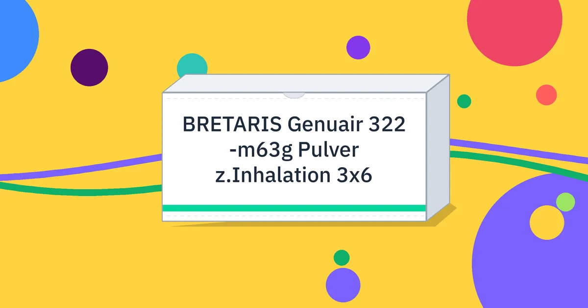 Symbolbild: Packung mit der Aufschrift BRETARIS Genuair 322 -m63g Pulver z.Inhalation 3x6 (PZN 16884685) – Verfügbarkeit und Bezug in Apotheken in Frankfurt am Main