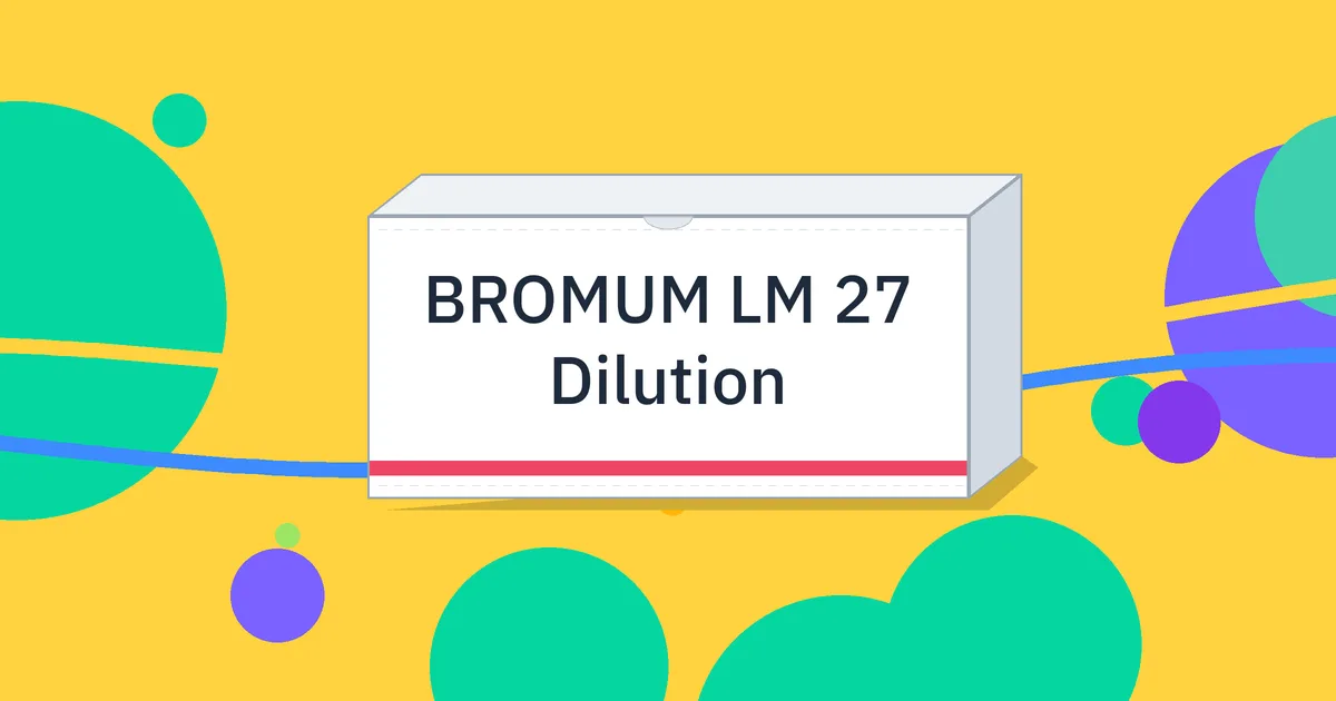 Symbolbild: Packung mit der Aufschrift BROMUM LM 27 Dilution (PZN 12796719) – Verfügbarkeit und Bezug in Apotheken in Frankfurt am Main