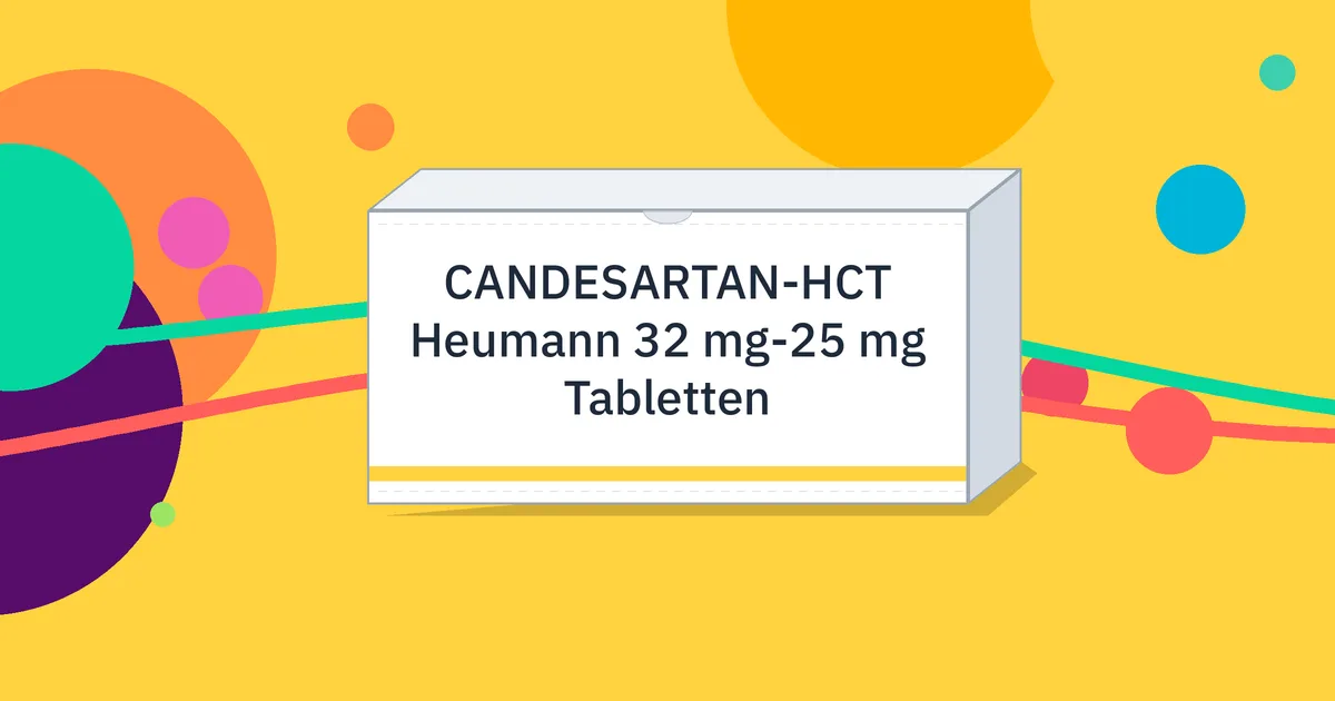 Symbolbild: Packung mit der Aufschrift CANDESARTAN-HCT Heumann 32 mg-25 mg Tabletten (PZN 09424670) – Verfügbarkeit und Bezug in Apotheken in Frankfurt am Main