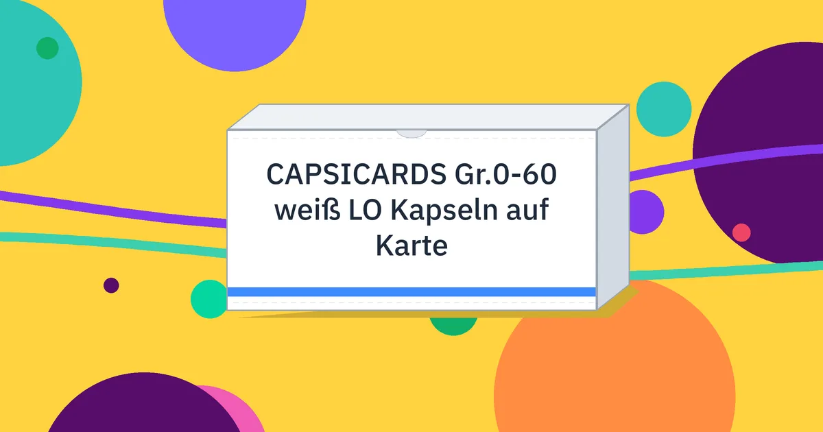 Symbolbild: Packung mit der Aufschrift CAPSICARDS Gr.0-60 weiß LO Kapseln auf Karte (PZN 09225522) – Verfügbarkeit und Bezug in Apotheken in Frankfurt am Main