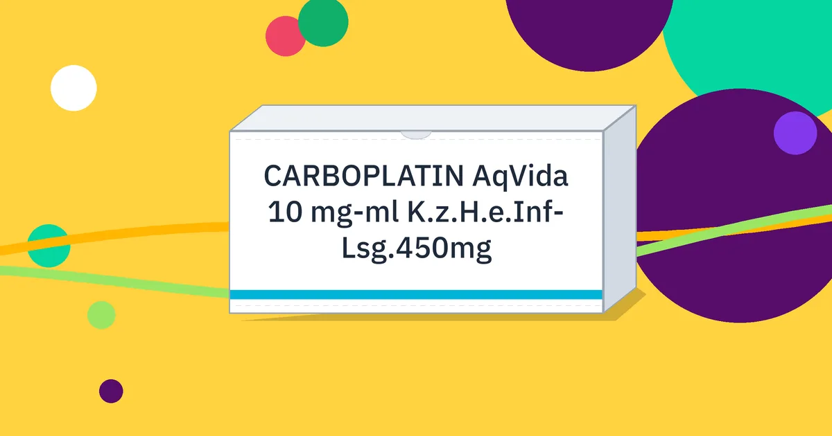 Symbolbild: Packung mit der Aufschrift CARBOPLATIN AqVida 10 mg-ml K.z.H.e.Inf-Lsg.450mg (PZN 20006424) – Verfügbarkeit und Bezug in Apotheken in Frankfurt am Main