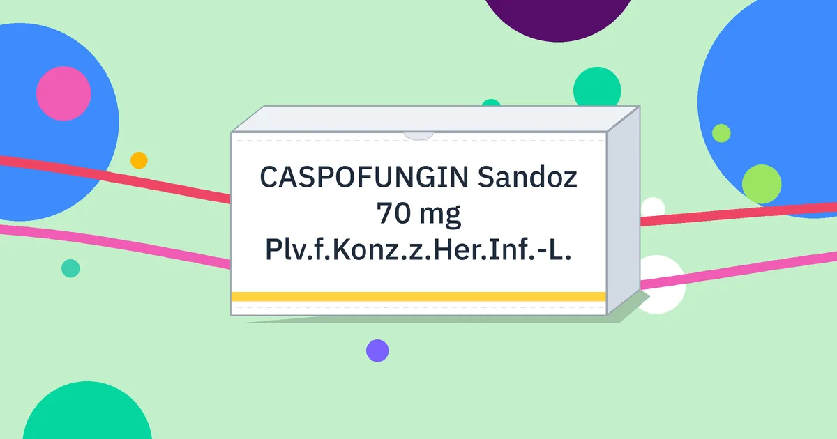 Symbolbild: Packung mit der Aufschrift CASPOFUNGIN Sandoz 70 mg Plv.f.Konz.z.Her.Inf.-L. (PZN 12907722) – Verfügbarkeit und Bezug in Apotheken in Frankfurt am Main