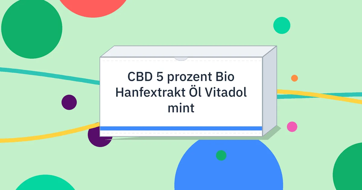 Symbolbild: Packung mit der Aufschrift CBD 5 prozent Bio Hanfextrakt Öl Vitadol mint (PZN 16760173) – Verfügbarkeit und Bezug in Apotheken in Frankfurt am Main