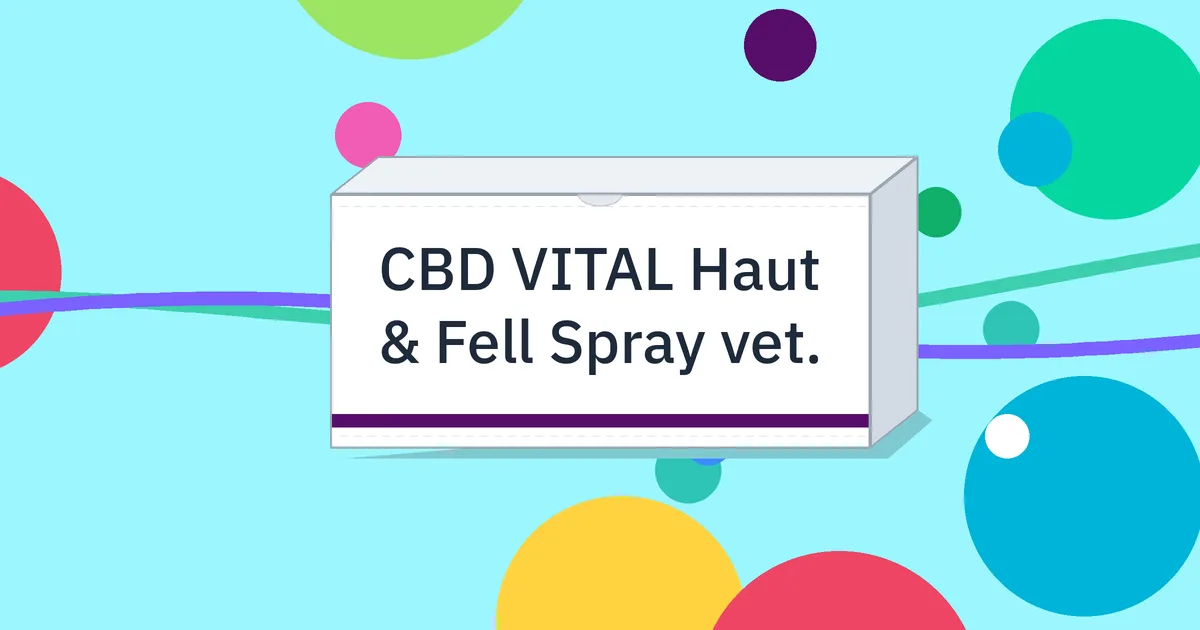Symbolbild: Packung mit der Aufschrift CBD VITAL Haut & Fell Spray vet. (PZN 16901136) – Verfügbarkeit und Bezug in Apotheken in Frankfurt am Main