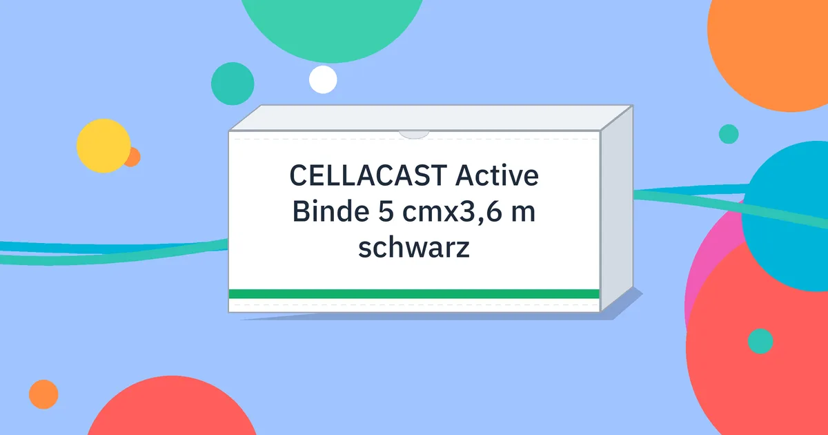 Symbolbild: Packung mit der Aufschrift CELLACAST Active Binde 5 cmx3,6 m schwarz (PZN 14264300) – Verfügbarkeit und Bezug in Apotheken in Frankfurt am Main
