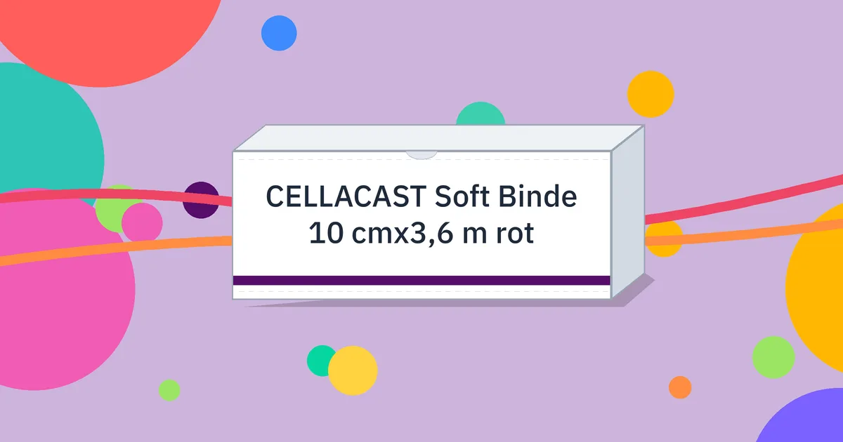 Symbolbild: Packung mit der Aufschrift CELLACAST Soft Binde 10 cmx3,6 m rot (PZN 15784125) – Verfügbarkeit und Bezug in Apotheken in Frankfurt am Main