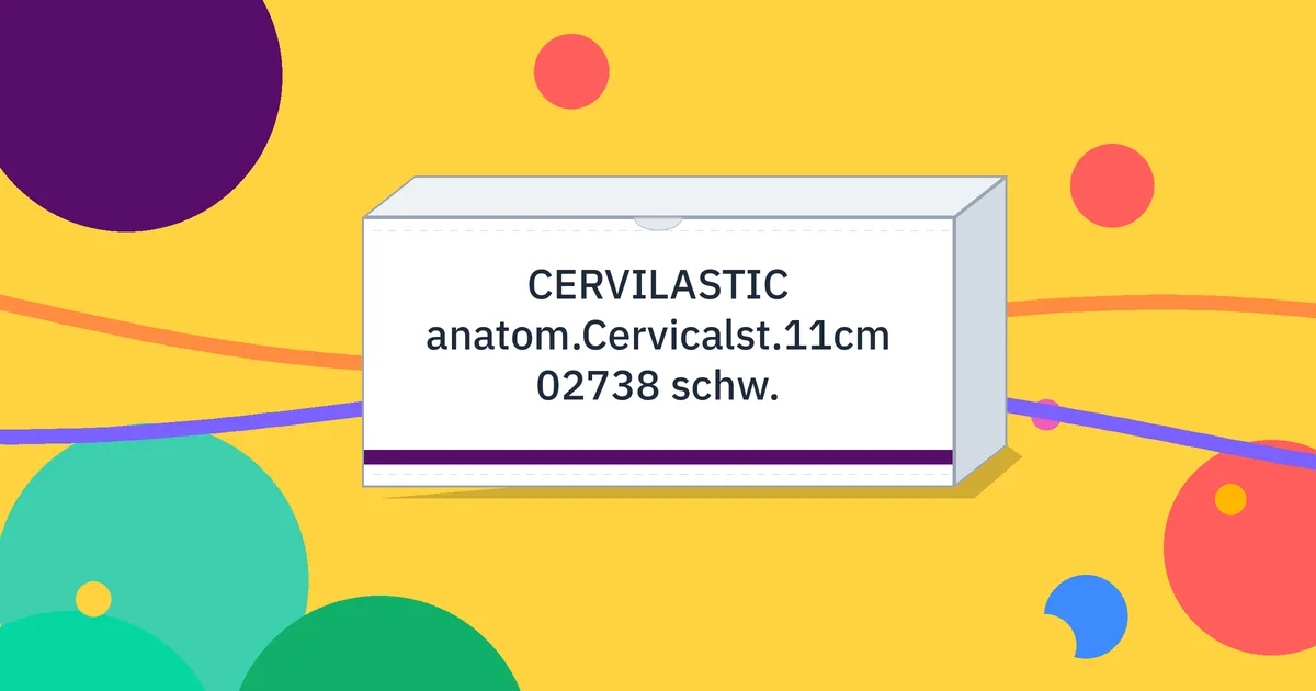 Symbolbild: Packung mit der Aufschrift CERVILASTIC anatom.Cervicalst.11cm 02738 schw. (PZN 20331302) – Verfügbarkeit und Bezug in Apotheken in Frankfurt am Main