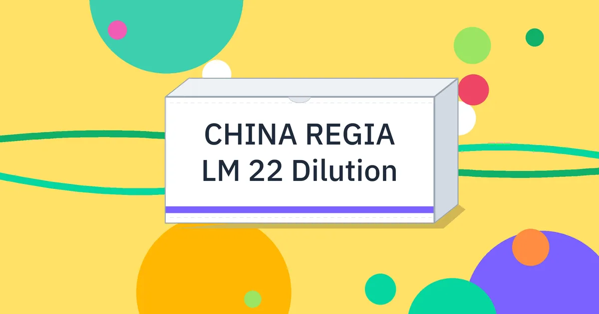 Symbolbild: Packung mit der Aufschrift CHINA REGIA LM 22 Dilution (PZN 12814392) – Verfügbarkeit und Bezug in Apotheken in Frankfurt am Main