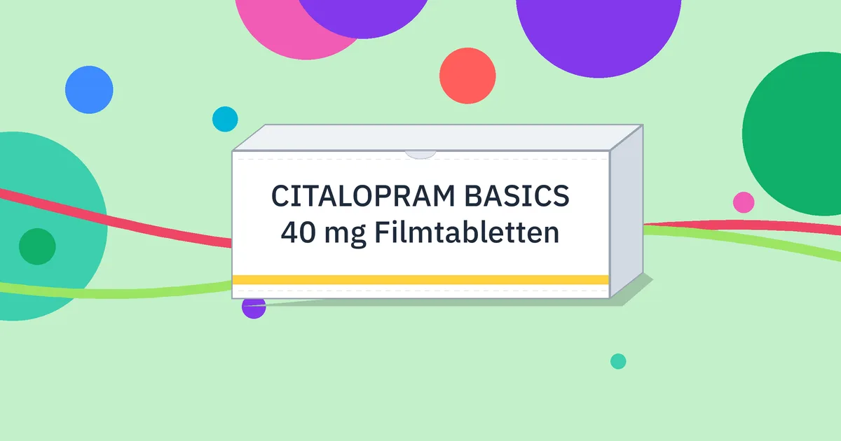Symbolbild: Packung mit der Aufschrift CITALOPRAM BASICS 40 mg Filmtabletten (PZN 04085068) – Verfügbarkeit und Bezug in Apotheken in Frankfurt am Main
