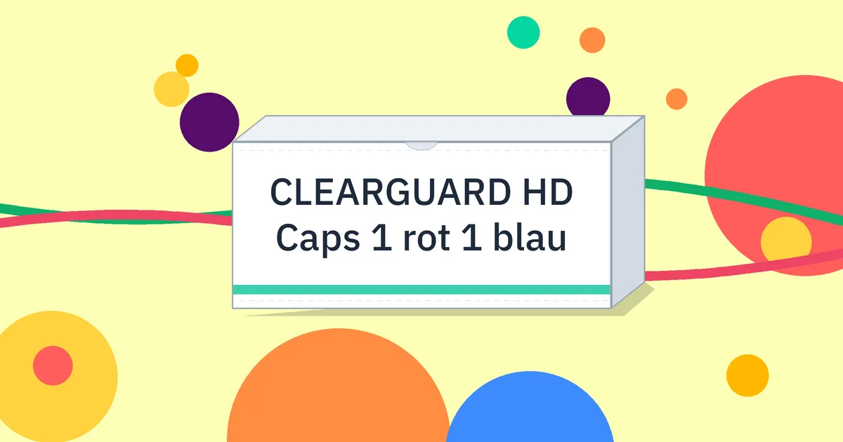 Symbolbild: Packung mit der Aufschrift CLEARGUARD HD Caps 1 rot 1 blau (PZN 17674866) – Verfügbarkeit und Bezug in Apotheken in Frankfurt am Main