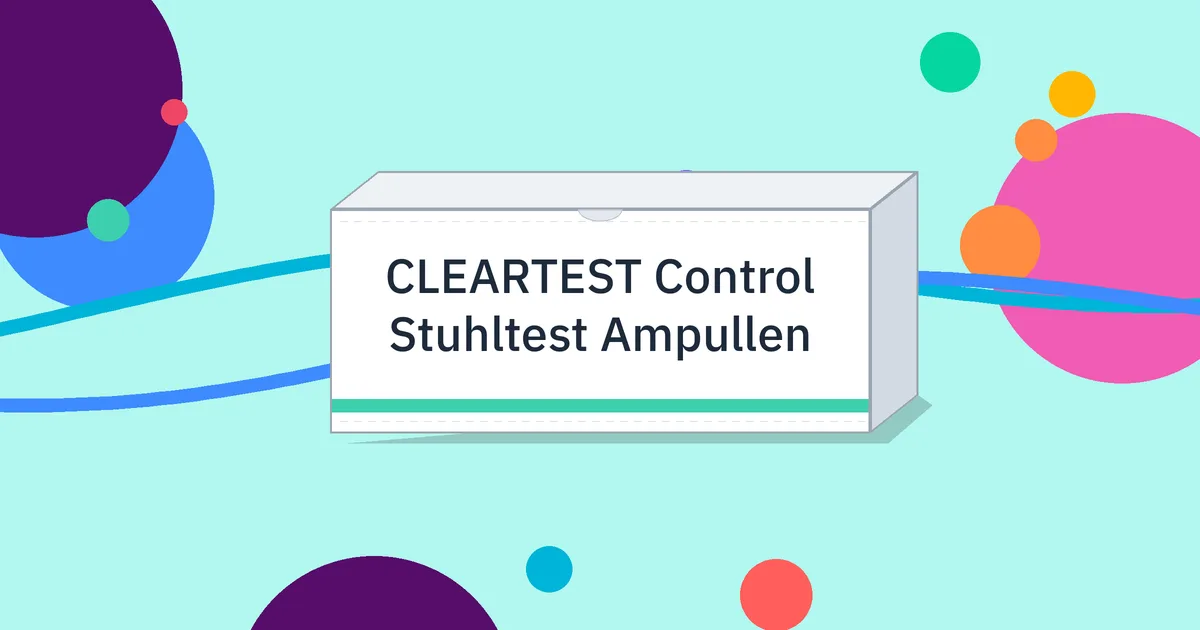 Symbolbild: Packung mit der Aufschrift CLEARTEST Control Stuhltest Ampullen (PZN 16507184) – Verfügbarkeit und Bezug in Apotheken in Frankfurt am Main