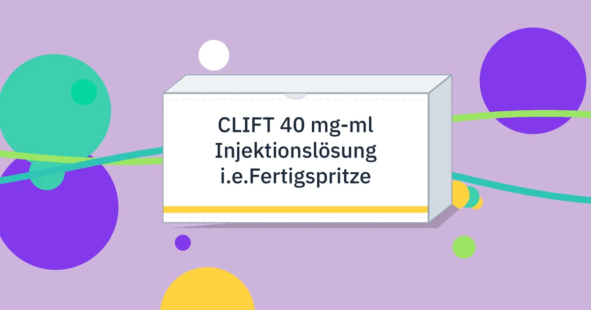 Symbolbild: Packung mit der Aufschrift CLIFT 40 mg-ml Injektionslösung i.e.Fertigspritze (PZN 18364501) – Verfügbarkeit und Bezug in Apotheken in Frankfurt am Main