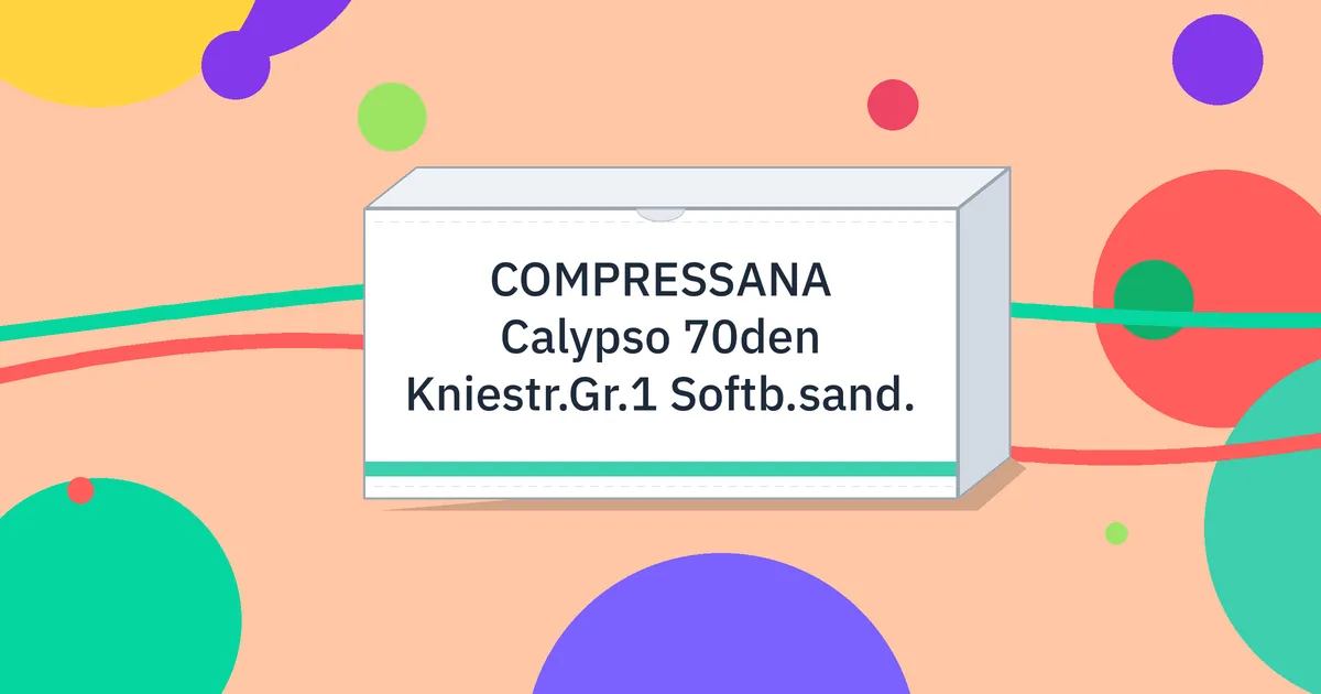 Symbolbild: Packung mit der Aufschrift COMPRESSANA Calypso 70den Kniestr.Gr.1 Softb.sand. (PZN 07719295) – Verfügbarkeit und Bezug in Apotheken in Frankfurt am Main
