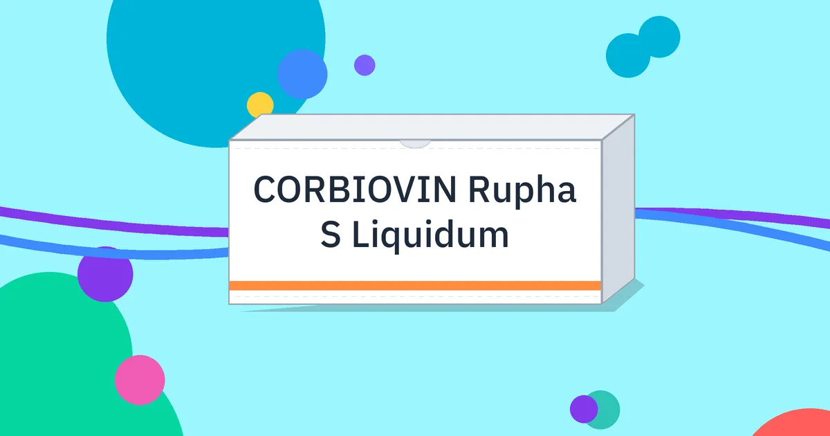 Symbolbild: Packung mit der Aufschrift CORBIOVIN Rupha S Liquidum (PZN 19874575) – Verfügbarkeit und Bezug in Apotheken in Frankfurt am Main
