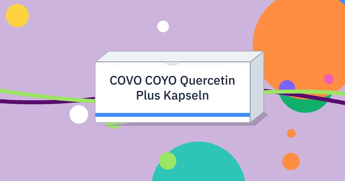 Symbolbild: Packung mit der Aufschrift COVO COYO Quercetin Plus Kapseln (PZN 20190327) – Verfügbarkeit und Bezug in Apotheken in Frankfurt am Main