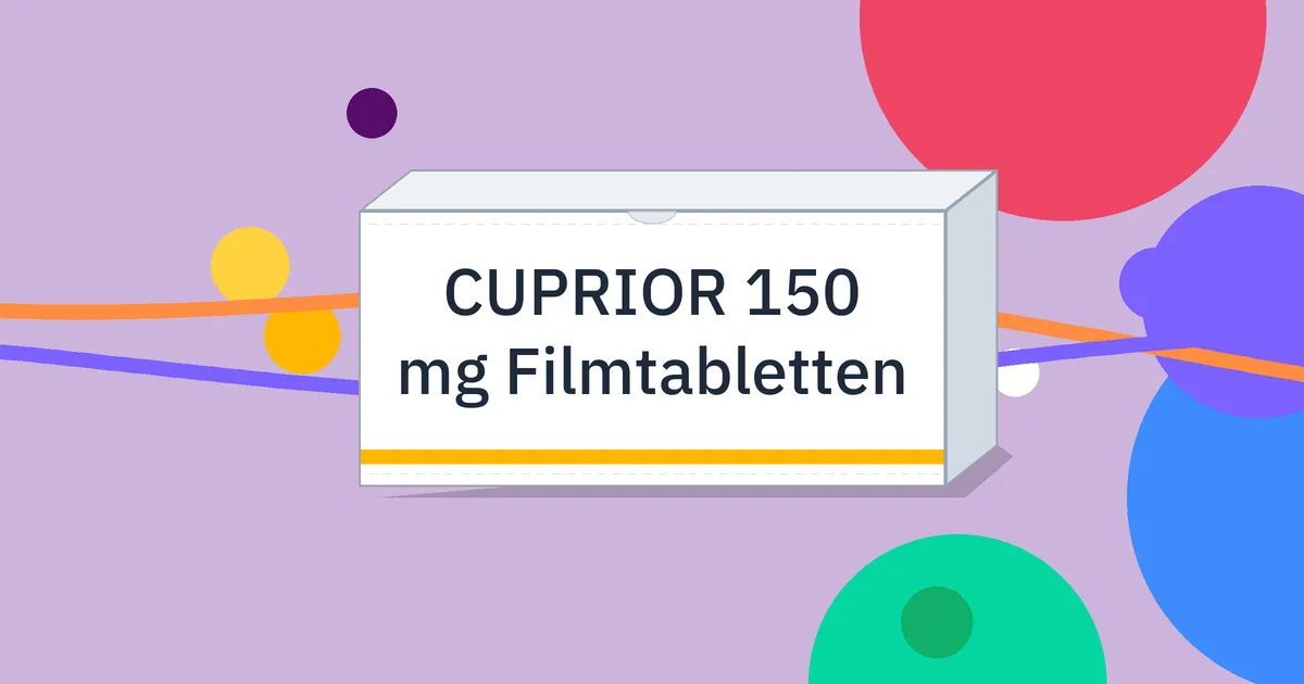 Symbolbild: Packung mit der Aufschrift CUPRIOR 150 mg Filmtabletten (PZN 17629794) – Verfügbarkeit und Bezug in Apotheken in Frankfurt am Main