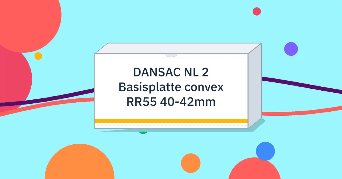 Symbolbild: Packung mit der Aufschrift DANSAC NL 2 Basisplatte convex RR55 40-42mm (PZN 09427792) – Verfügbarkeit und Bezug in Apotheken in Frankfurt am Main