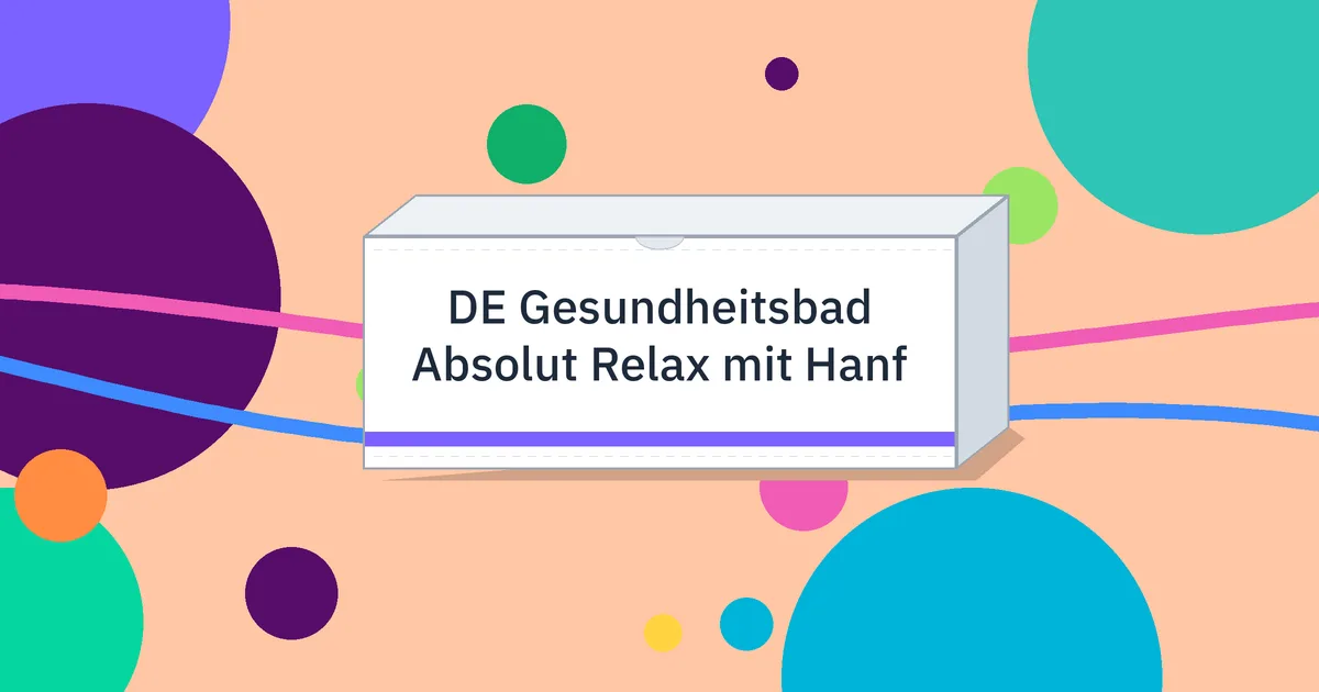 Symbolbild: Packung mit der Aufschrift DE Gesundheitsbad Absolut Relax mit Hanf (PZN 15395398) – Verfügbarkeit und Bezug in Apotheken in Frankfurt am Main