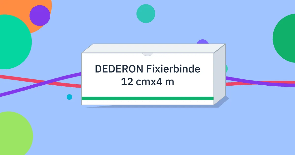 Symbolbild: Packung mit der Aufschrift DEDERON Fixierbinde 12 cmx4 m (PZN 20364477) – Verfügbarkeit und Bezug in Apotheken in Frankfurt am Main