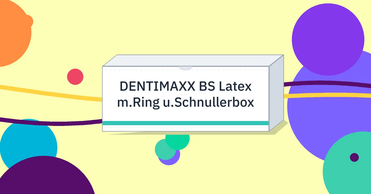 Symbolbild: Packung mit der Aufschrift DENTIMAXX BS Latex m.Ring u.Schnullerbox (PZN 04452236) – Verfügbarkeit und Bezug in Apotheken in Frankfurt am Main