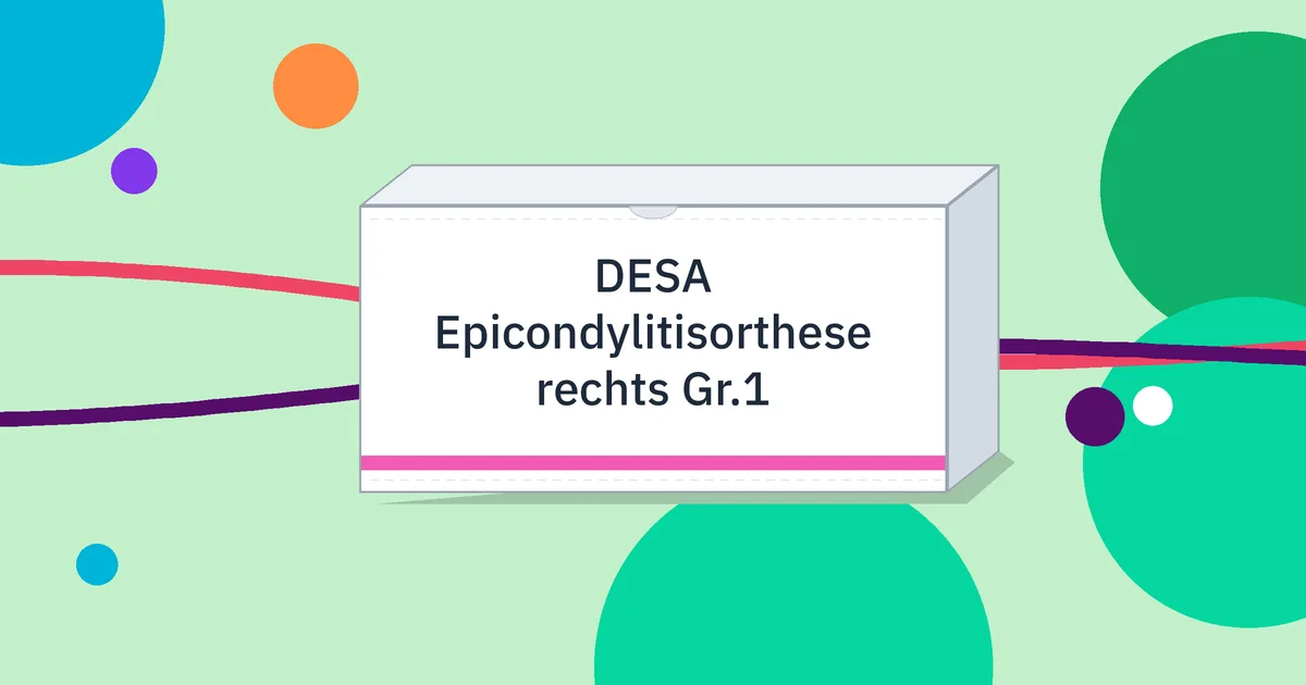 Symbolbild: Packung mit der Aufschrift DESA Epicondylitisorthese rechts Gr.1 (PZN 11097988) – Verfügbarkeit und Bezug in Apotheken in Frankfurt am Main
