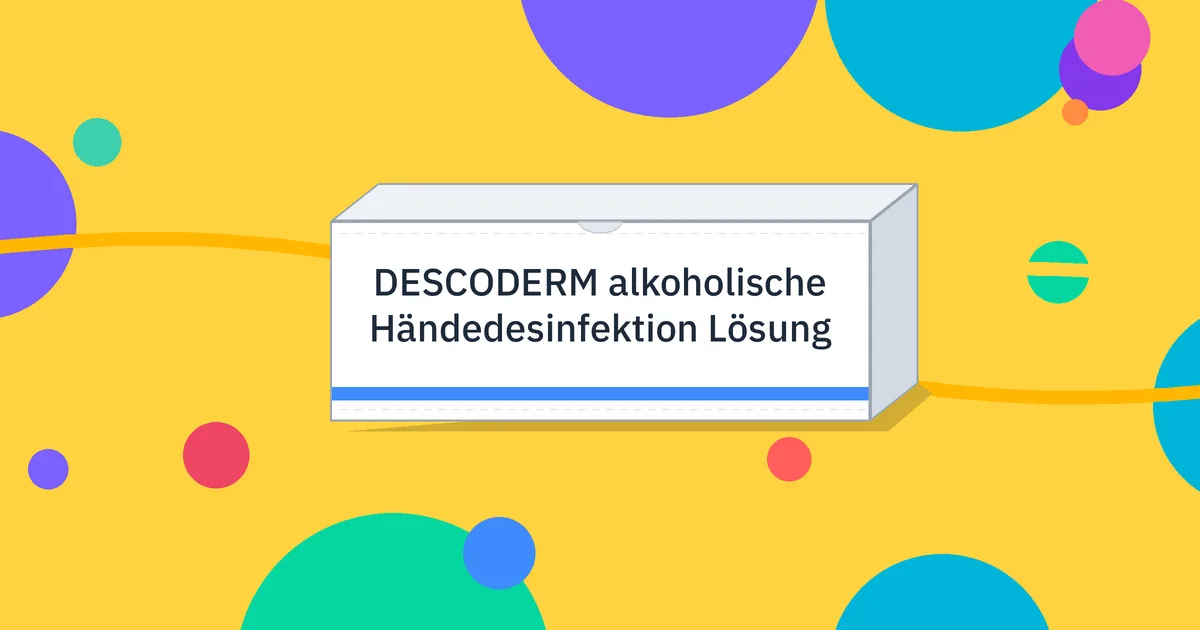 Symbolbild: Packung mit der Aufschrift DESCODERM alkoholische Händedesinfektion Lösung (PZN 19730830) – Verfügbarkeit und Bezug in Apotheken in Frankfurt am Main