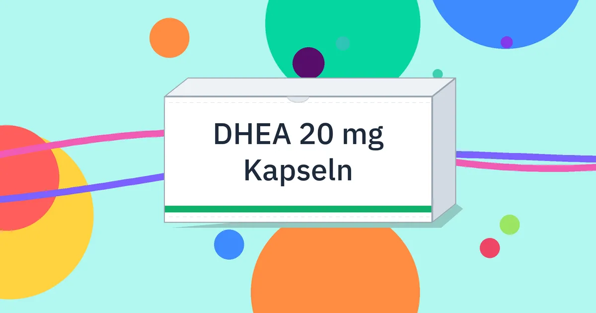 Symbolbild: Packung mit der Aufschrift DHEA 20 mg Kapseln (PZN 18787615) – Verfügbarkeit und Bezug in Apotheken in Frankfurt am Main