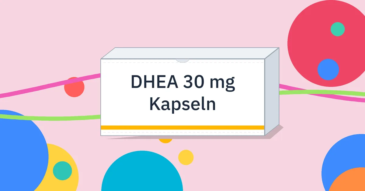 Symbolbild: Packung mit der Aufschrift DHEA 30 mg Kapseln (PZN 18682721) – Verfügbarkeit und Bezug in Apotheken in Frankfurt am Main