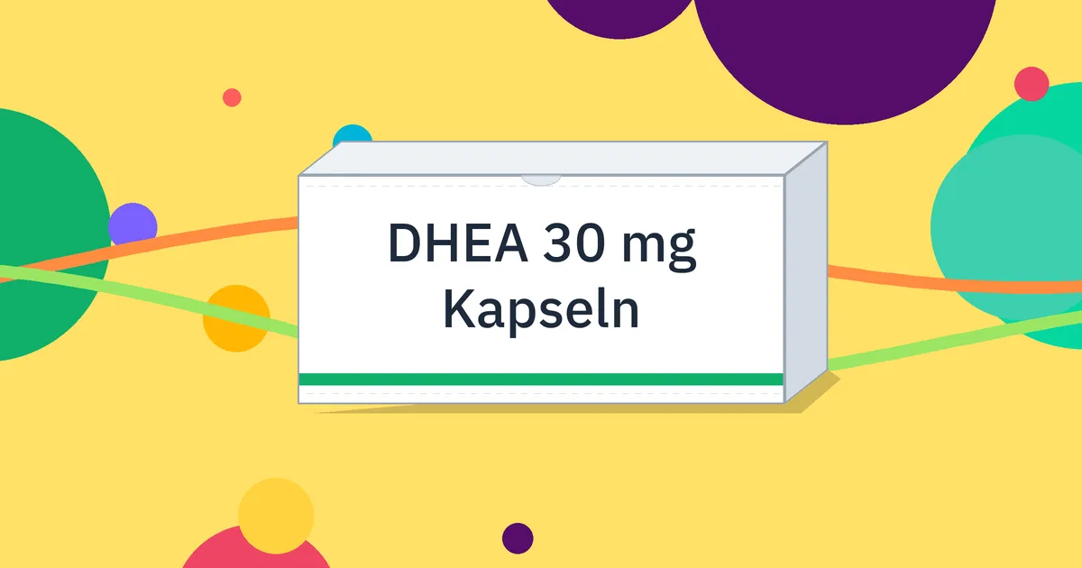 Symbolbild: Packung mit der Aufschrift DHEA 30 mg Kapseln (PZN 18718086) – Verfügbarkeit und Bezug in Apotheken in Frankfurt am Main