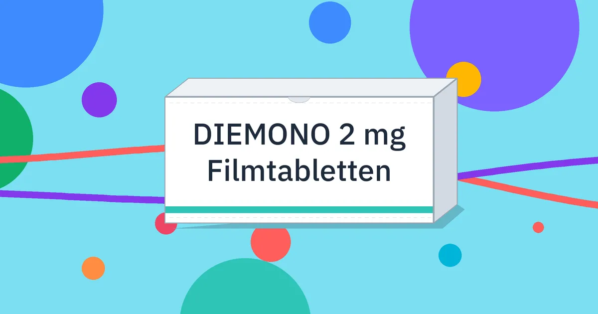 Symbolbild: Packung mit der Aufschrift DIEMONO 2 mg Filmtabletten (PZN 15628885) – Verfügbarkeit und Bezug in Apotheken in Frankfurt am Main
