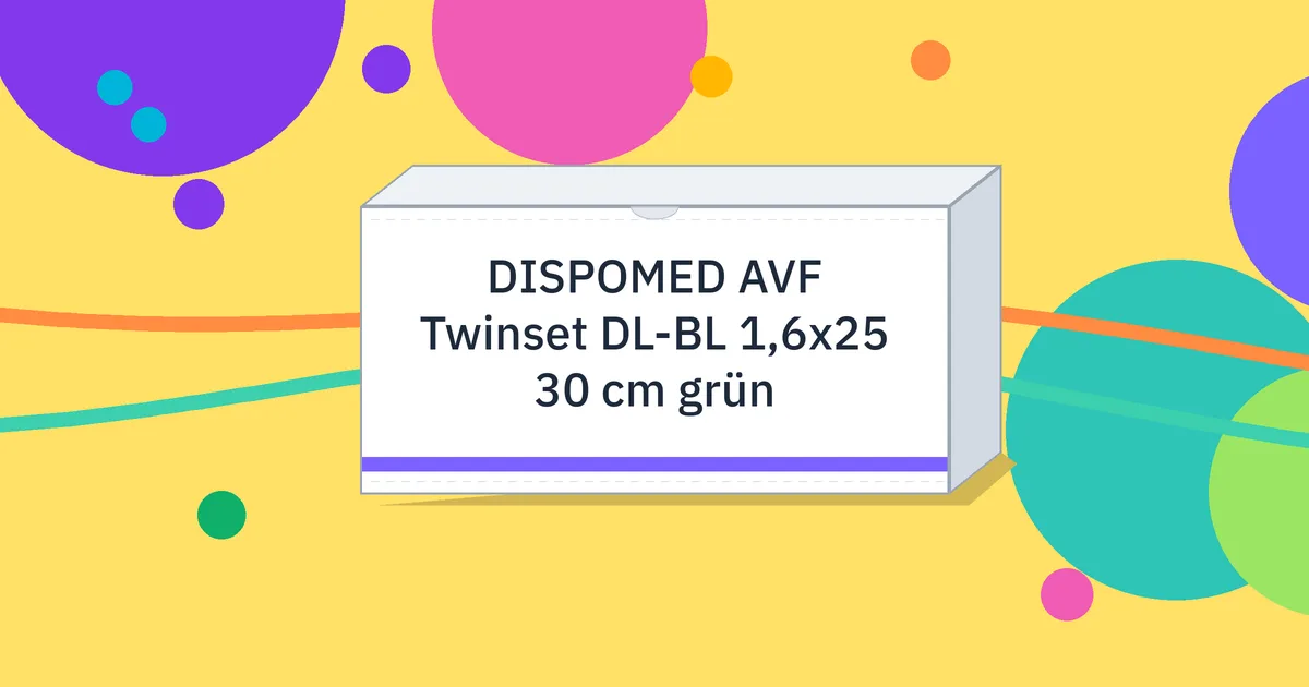 Symbolbild: Packung mit der Aufschrift DISPOMED AVF Twinset DL-BL 1,6x25 30 cm grün (PZN 00268493) – Verfügbarkeit und Bezug in Apotheken in Frankfurt am Main