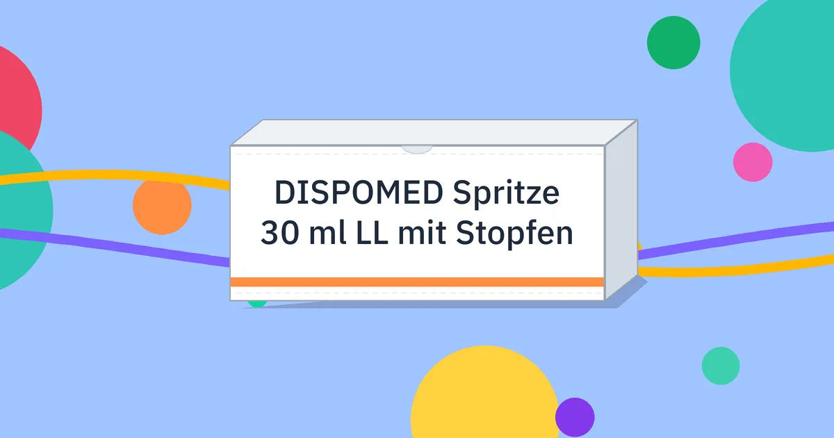 Symbolbild: Packung mit der Aufschrift DISPOMED Spritze 30 ml LL mit Stopfen (PZN 08495099) – Verfügbarkeit und Bezug in Apotheken in Frankfurt am Main