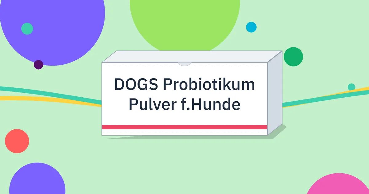 Symbolbild: Packung mit der Aufschrift DOGS Probiotikum Pulver f.Hunde (PZN 19662910) – Verfügbarkeit und Bezug in Apotheken in Frankfurt am Main