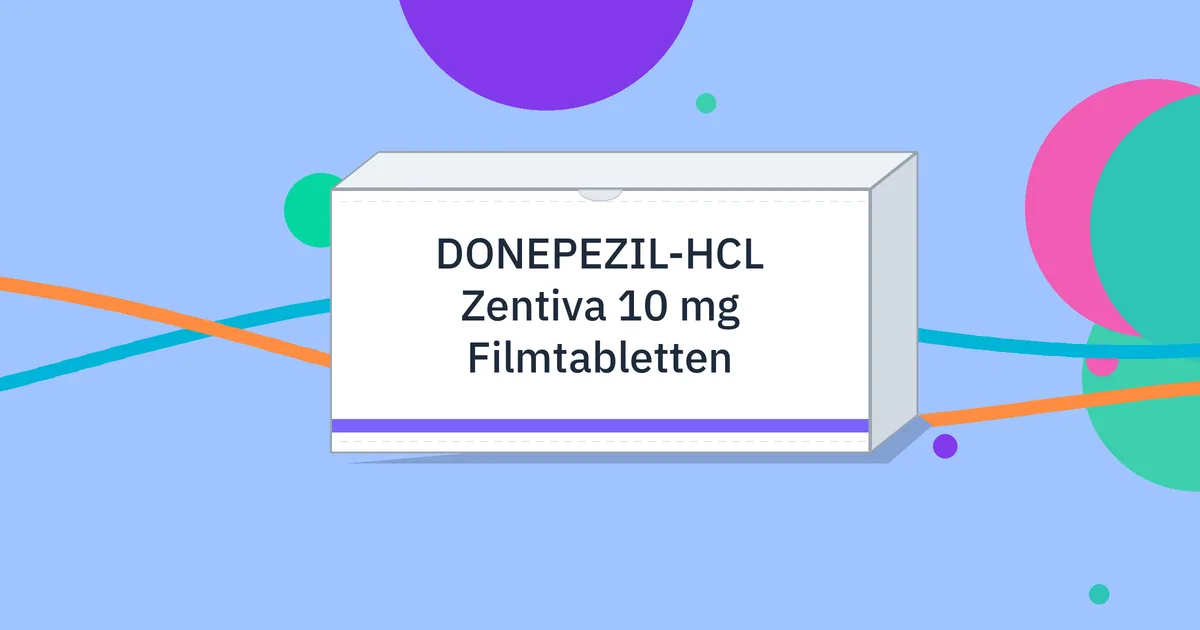 Symbolbild: Packung mit der Aufschrift DONEPEZIL-HCL Zentiva 10 mg Filmtabletten (PZN 09302441) – Verfügbarkeit und Bezug in Apotheken in Frankfurt am Main