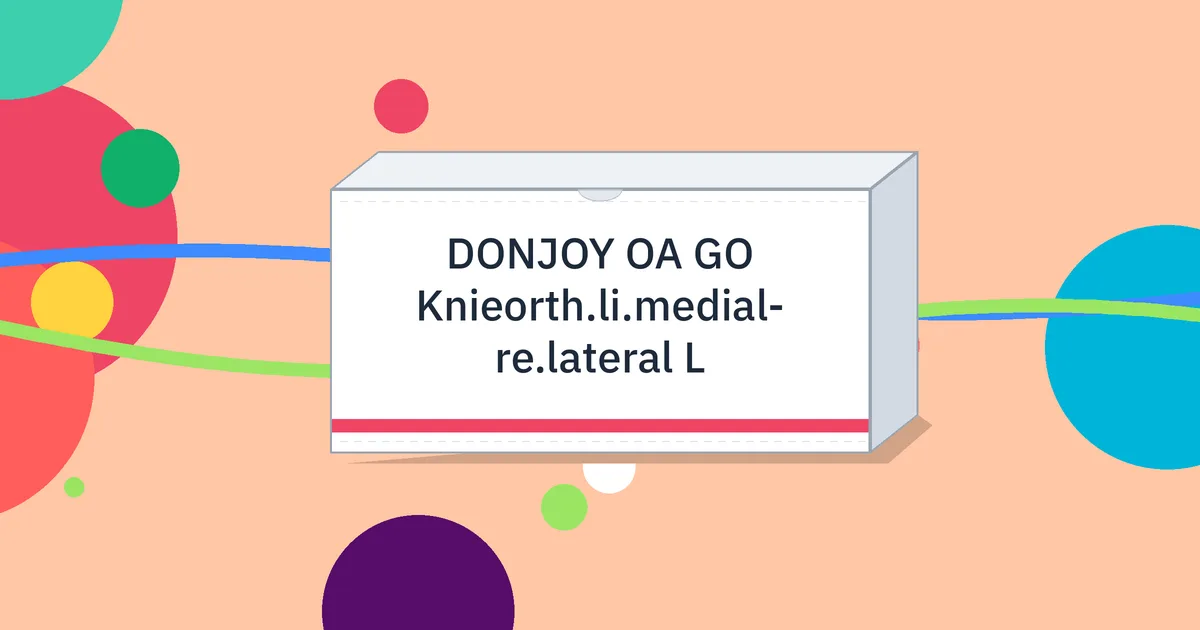 Symbolbild: Packung mit der Aufschrift DONJOY OA GO Knieorth.li.medial-re.lateral L (PZN 19378468) – Verfügbarkeit und Bezug in Apotheken in Frankfurt am Main