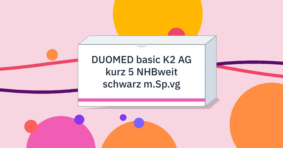 Symbolbild: Packung mit der Aufschrift DUOMED basic K2 AG kurz 5 NHBweit schwarz m.Sp.vg (PZN 20908606) – Verfügbarkeit und Bezug in Apotheken in Frankfurt am Main