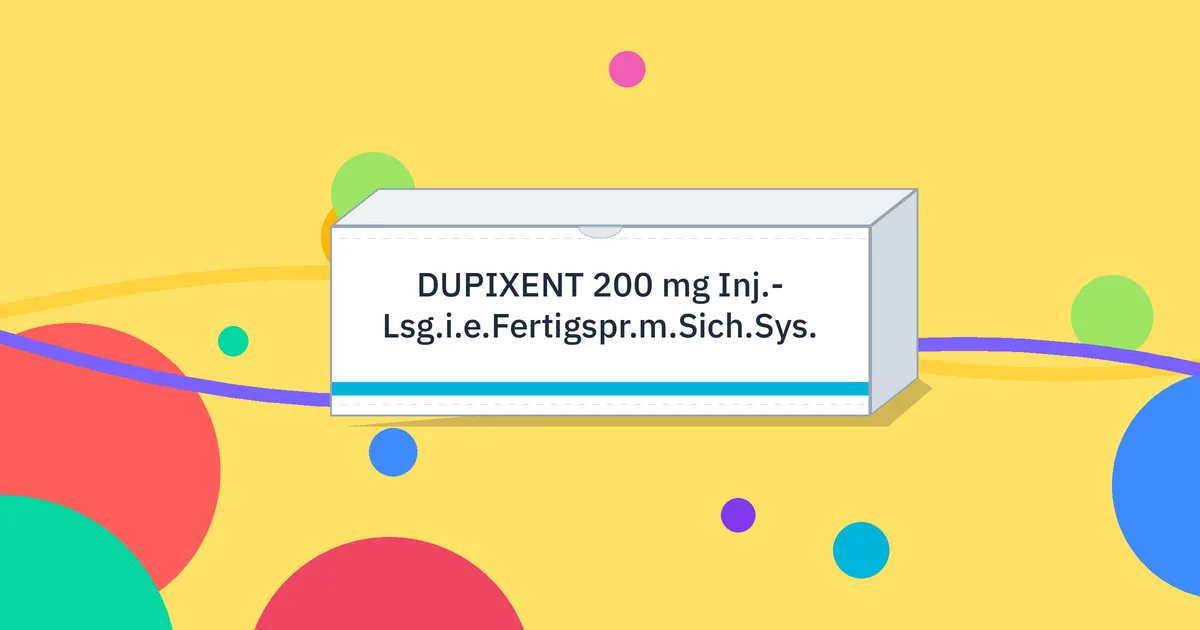 Symbolbild: Packung mit der Aufschrift DUPIXENT 200 mg Inj.-Lsg.i.e.Fertigspr.m.Sich.Sys. (PZN 16666913) – Verfügbarkeit und Bezug in Apotheken in Frankfurt am Main