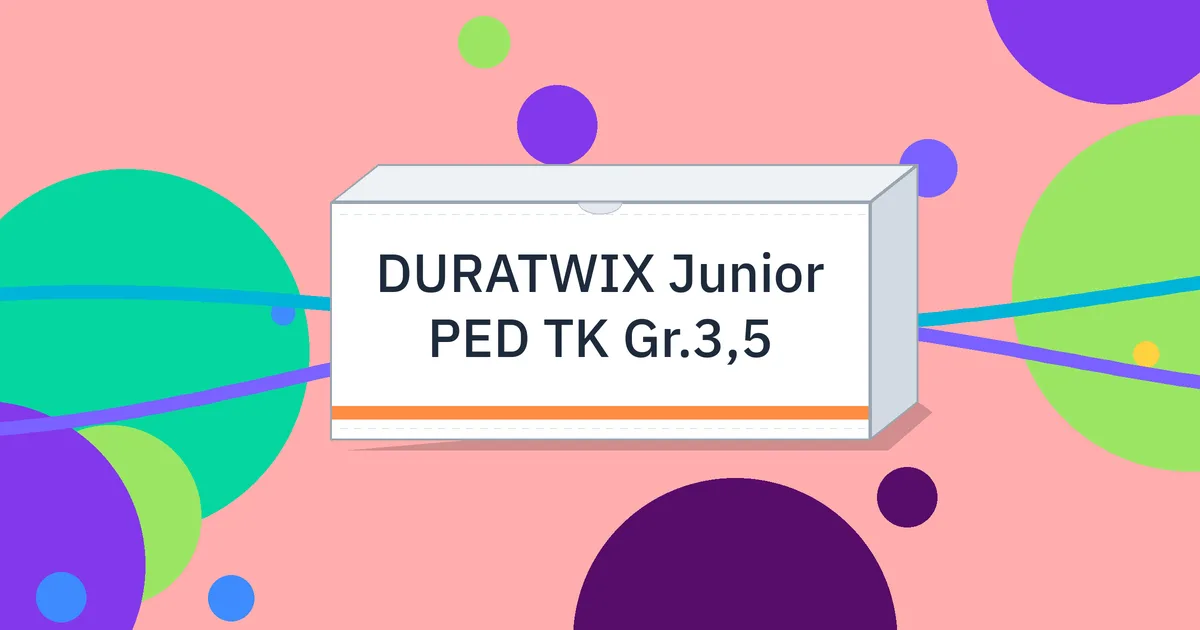 Symbolbild: Packung mit der Aufschrift DURATWIX Junior PED TK Gr.3,5 (PZN 17156657) – Verfügbarkeit und Bezug in Apotheken in Frankfurt am Main