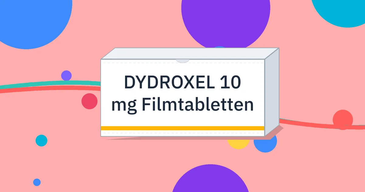 Symbolbild: Packung mit der Aufschrift DYDROXEL 10 mg Filmtabletten (PZN 20899669) – Verfügbarkeit und Bezug in Apotheken in Frankfurt am Main