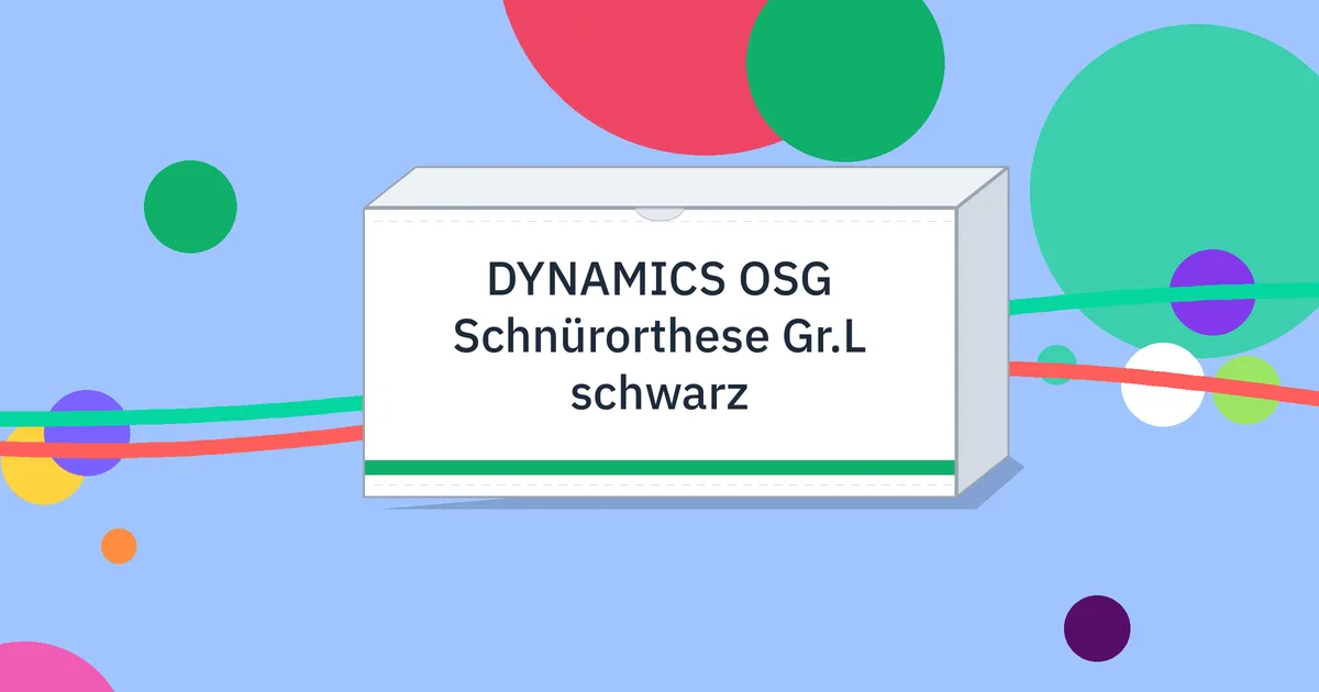 Symbolbild: Packung mit der Aufschrift DYNAMICS OSG Schnürorthese Gr.L schwarz (PZN 10634645) – Verfügbarkeit und Bezug in Apotheken in Frankfurt am Main