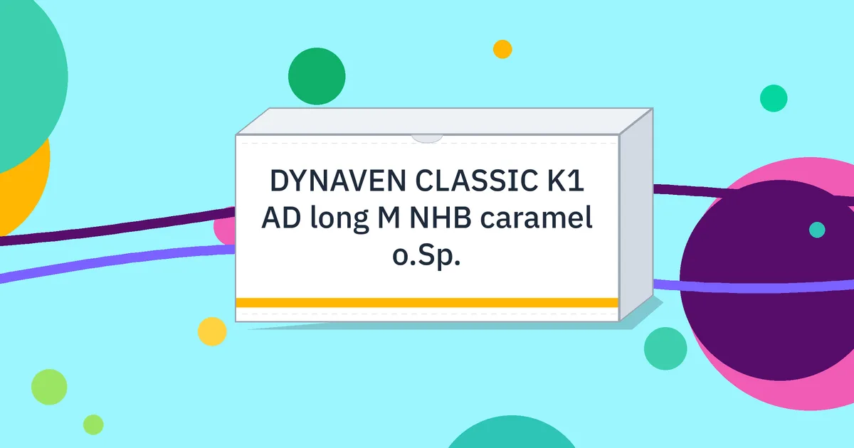 Symbolbild: Packung mit der Aufschrift DYNAVEN CLASSIC K1 AD long M NHB caramel o.Sp. (PZN 18414601) – Verfügbarkeit und Bezug in Apotheken in Frankfurt am Main